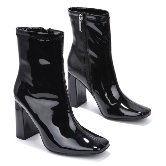 Shoes | Black Patent Heeled Bootie | Poshmark